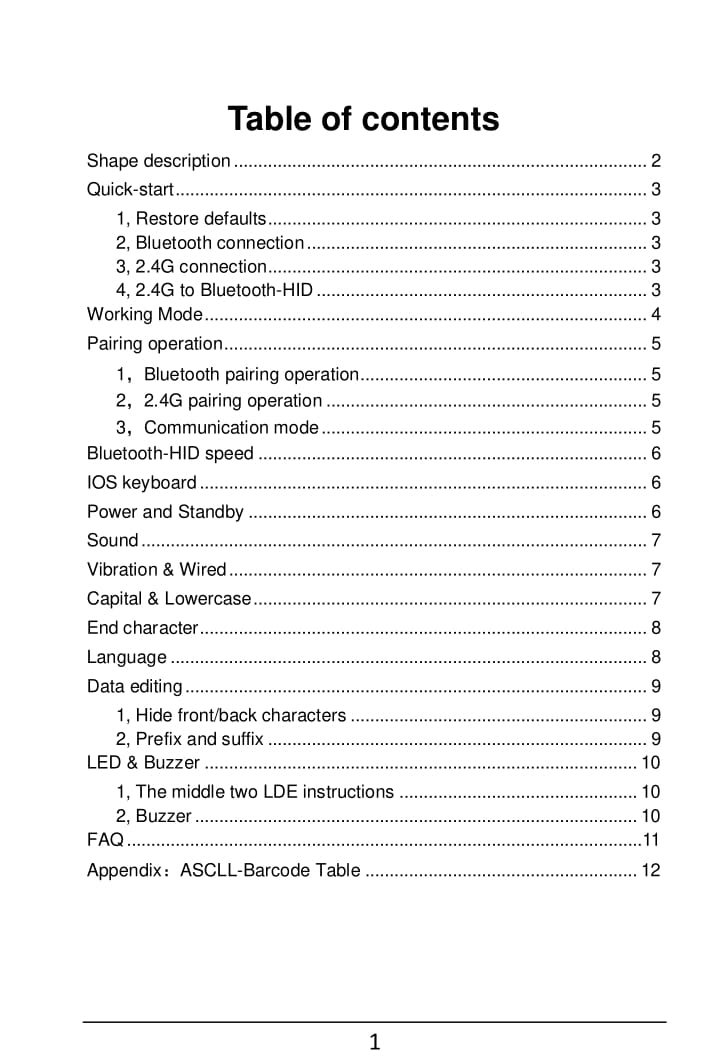 Wireless Bluetooth Scanner Manual for reset, pairing, battery level ...