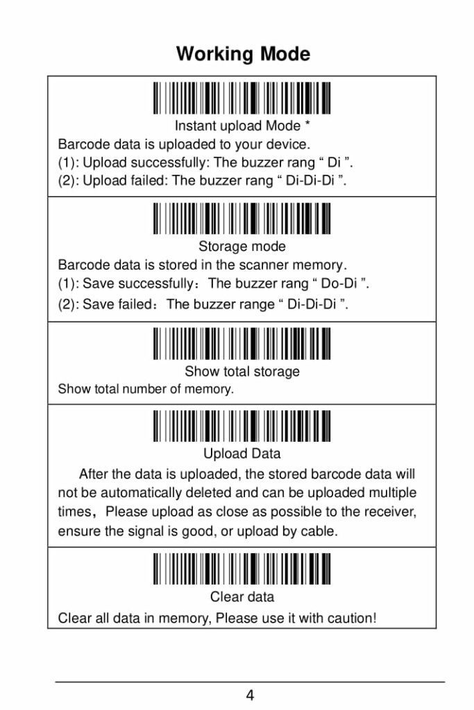 Wireless Bluetooth Scanner Manual for reset, pairing, battery level ...