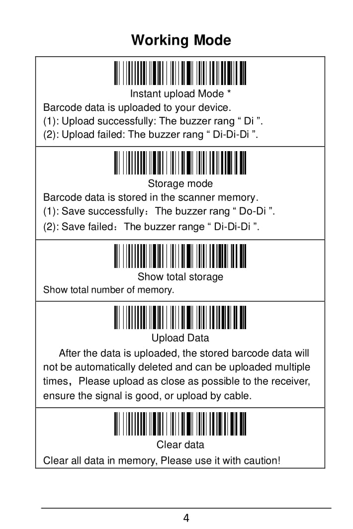 Wireless Bluetooth Scanner Manual for reset, pairing, battery level ...