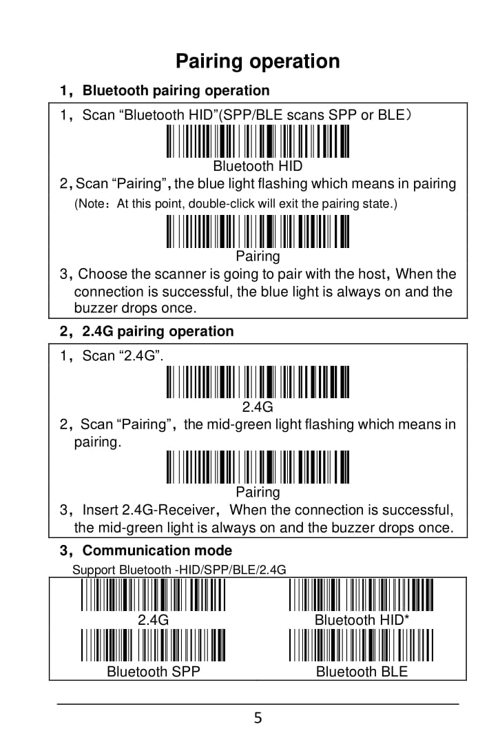 Wireless Bluetooth Scanner Manual for reset, pairing, battery level ...